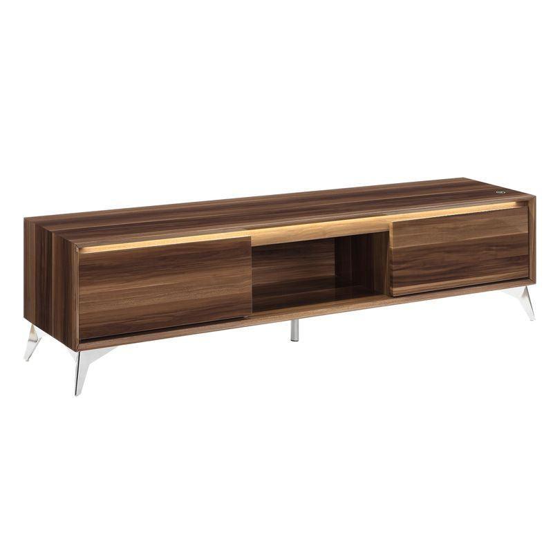 Leena TV stand w/ LED, Walnut & Chrome Finish – Every Space Inch